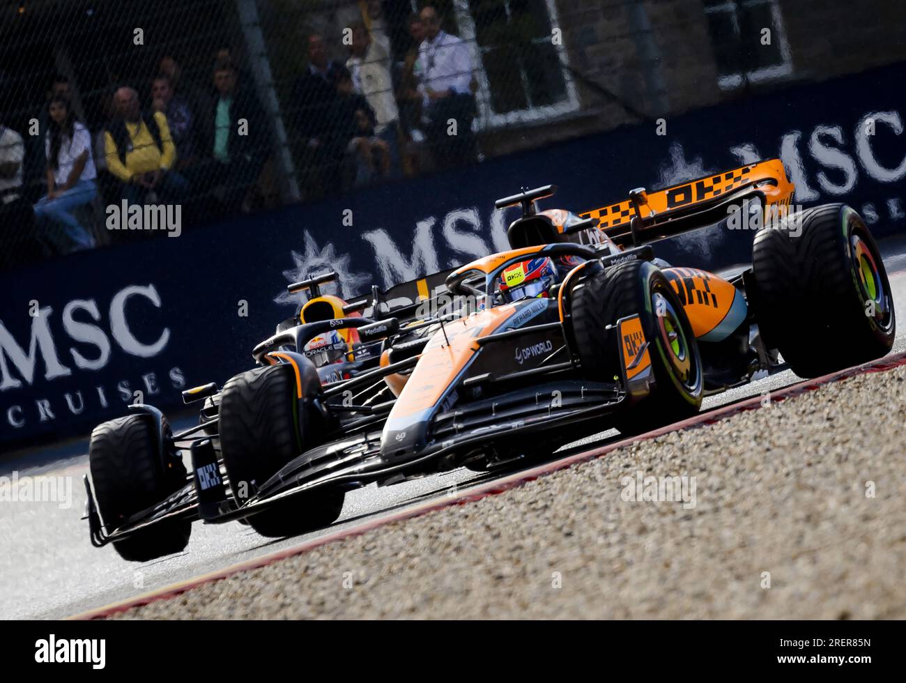 SPA - Max Verstappen (Red Bull Racing) and Oscar Piastri (McLaren) during the sprint race at the ...
