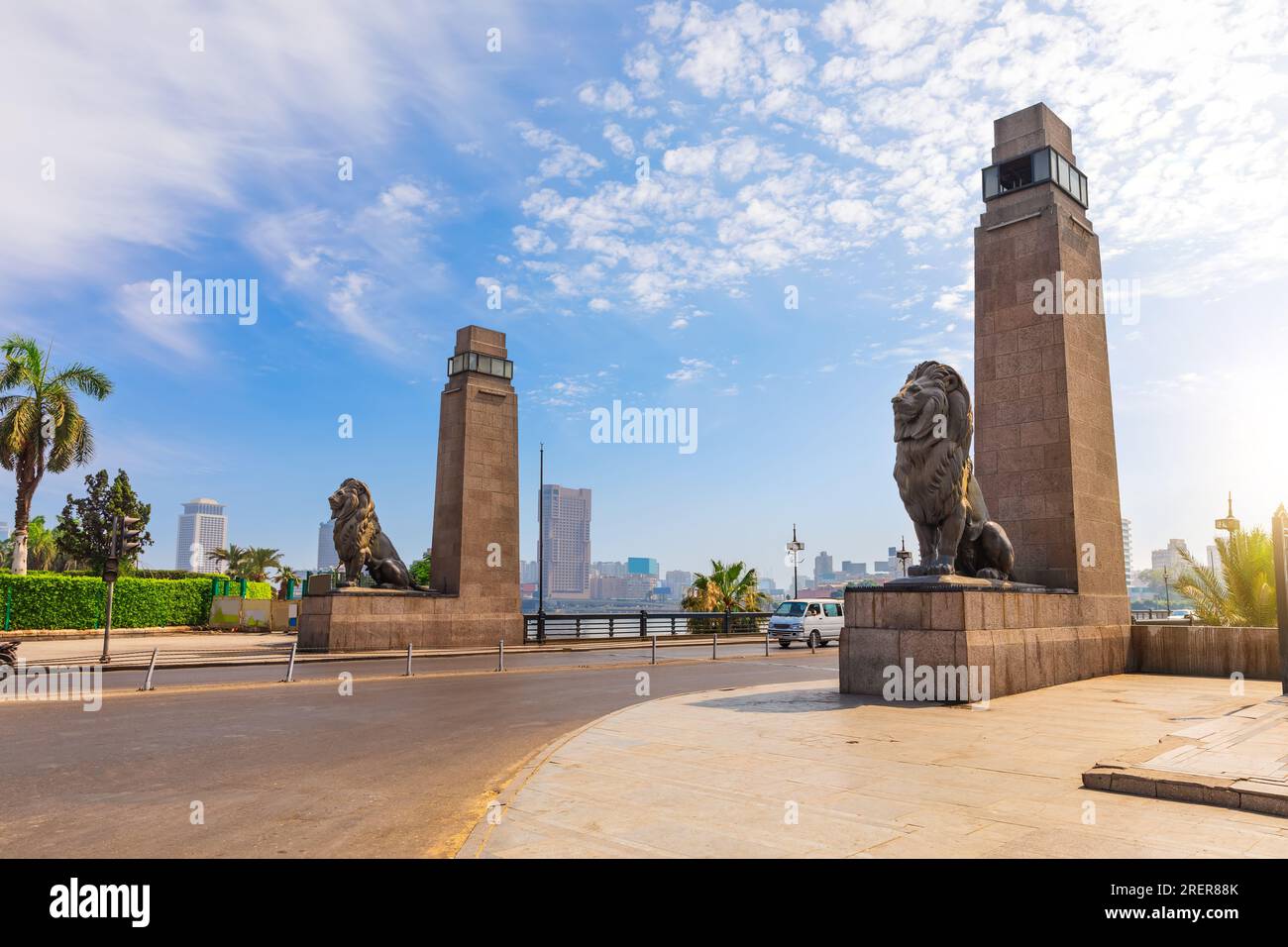 Qasr El Nil Bridge, the most famous bridge over the Nile, Cairo, Egypt ...