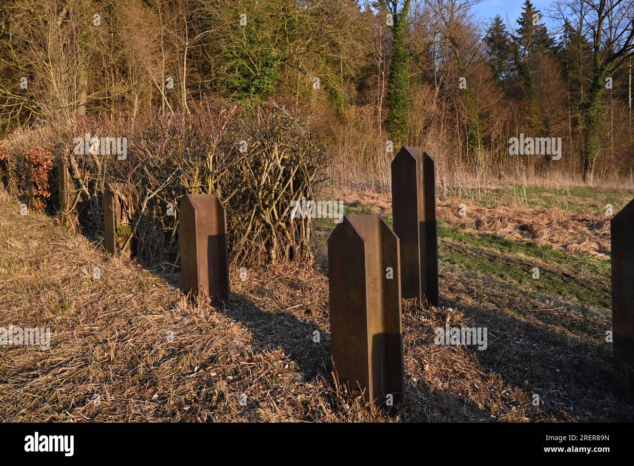 Metal rails as Anti tank obstacles and military fortified protection ...