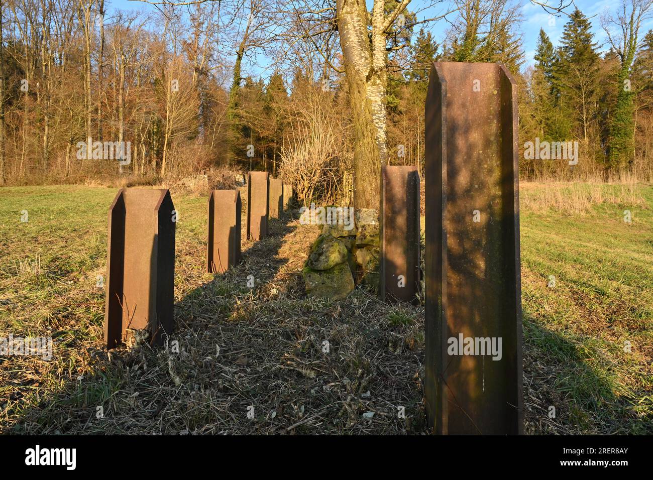 Anti tank obstacles made from metal rails as military fortified ...