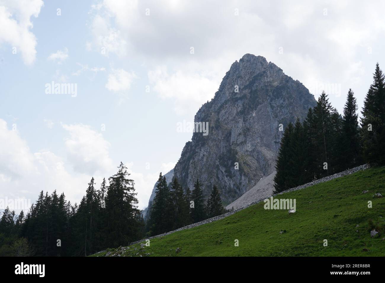 Mountain called Grosser Mythen located in Swiss Alps, in canton Schwyz ...