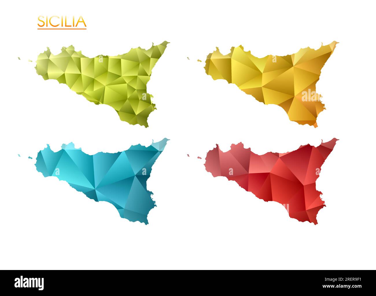 Set of vector polygonal maps of Sicily. Bright gradient map of island ...