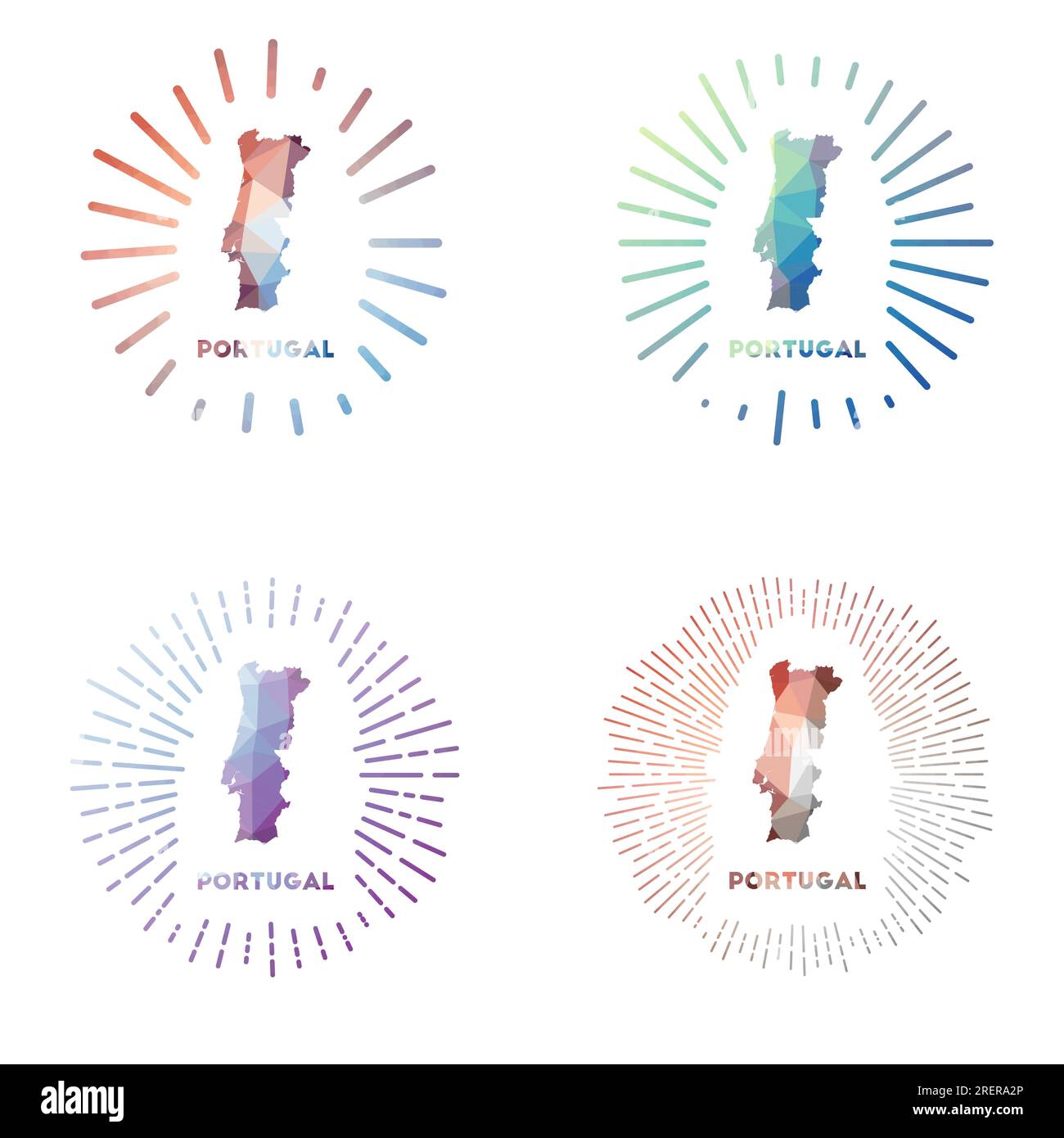 Portugal low poly sunburst set. Logo of country in geometric polygonal ...