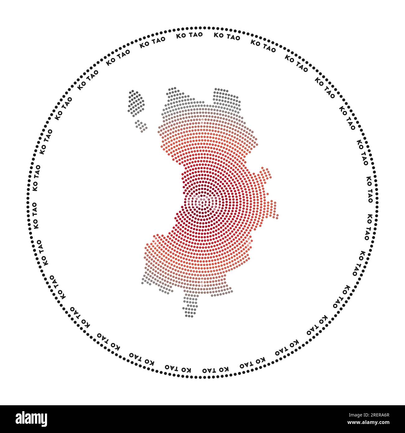 Ko Tao round logo. Digital style shape of Ko Tao in dotted circle with ...