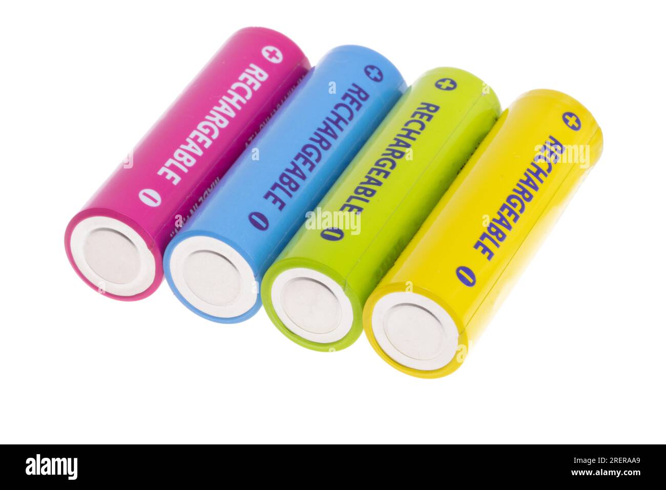 colored batteries isolated on white background Stock Photo - Alamy