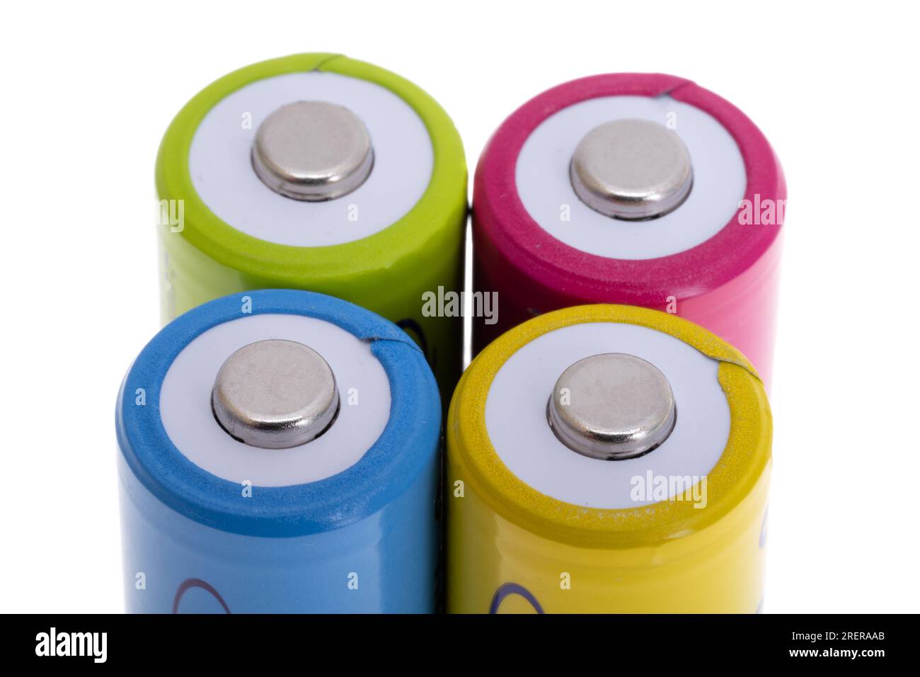 colored batteries isolated on white background Stock Photo - Alamy