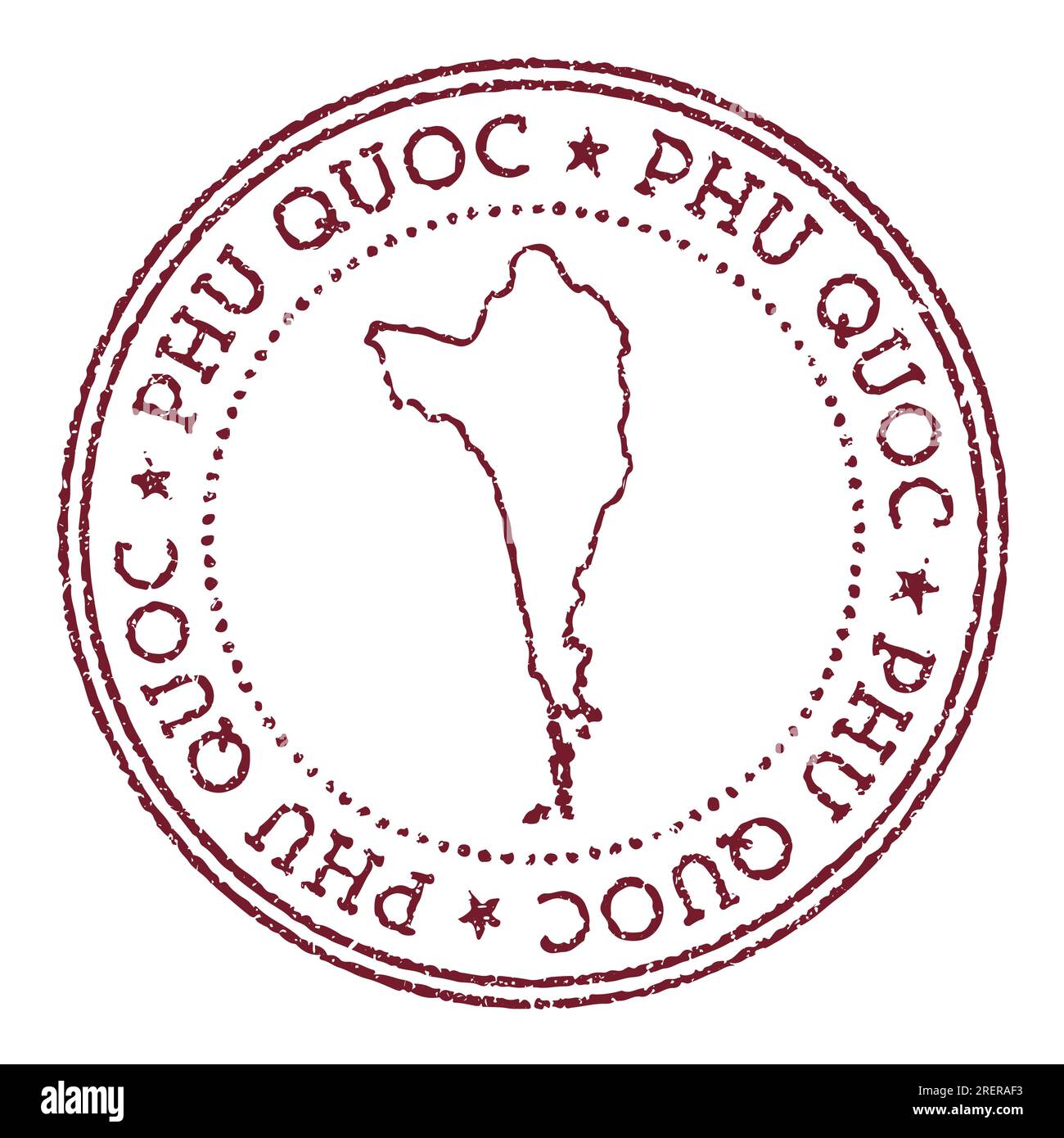Phu Quoc round rubber stamp with island map. Vintage red passport stamp ...