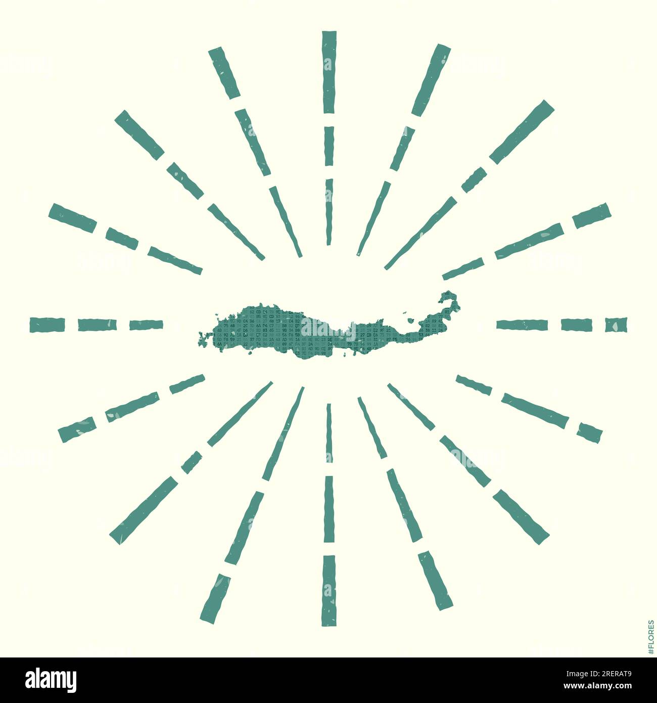 Flores Logo. Grunge sunburst poster with map of the island. Shape of ...