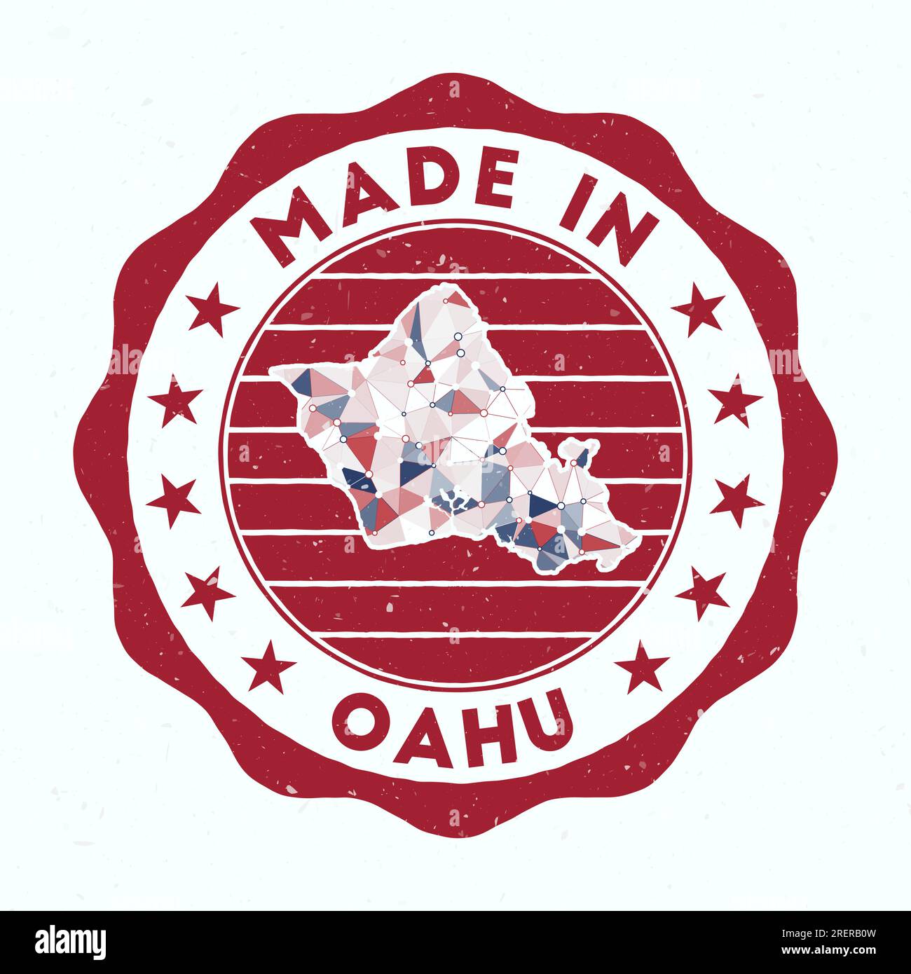 Made In Oahu. Island round stamp. Seal of Oahu with border shape ...