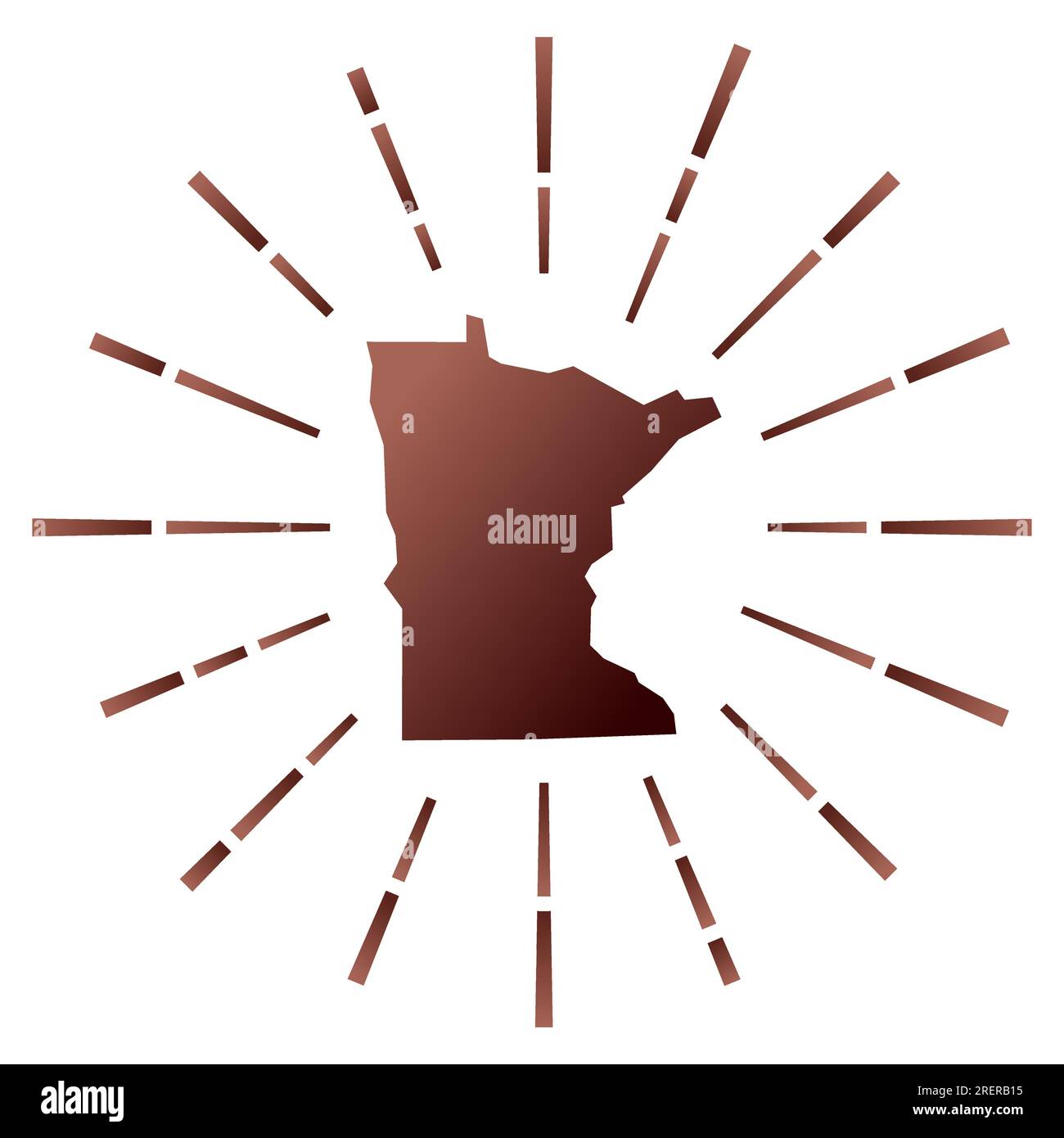 Minnesota gradiented sunburst. Map of the US state with colorful star ...