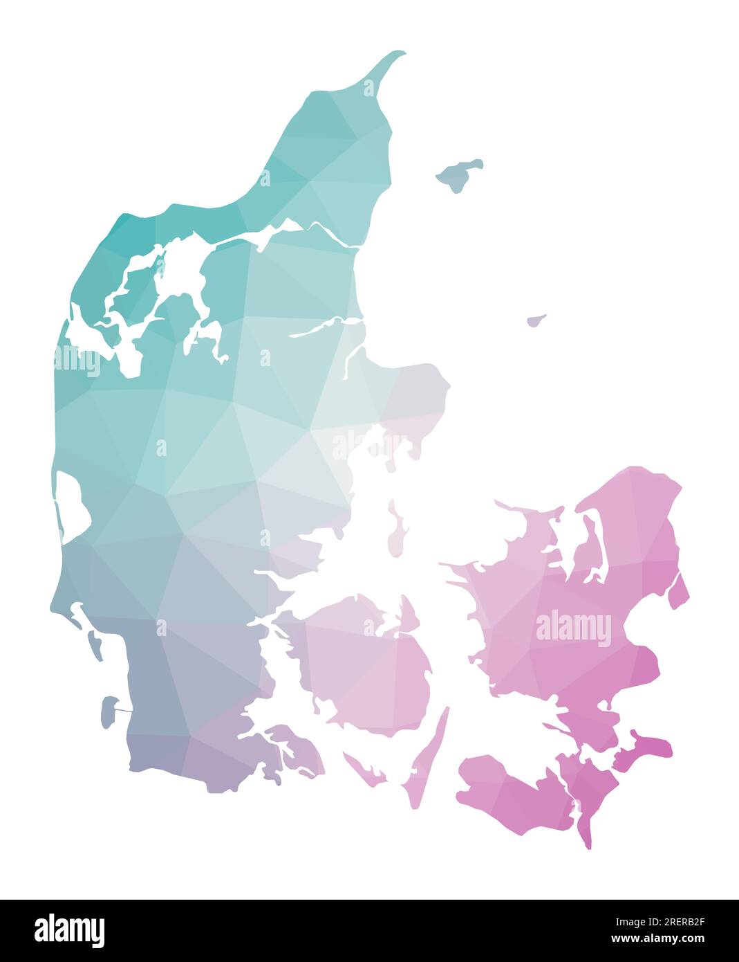 Polygonal map of Denmark. Geometric illustration of the country in emerald amethyst colors ...