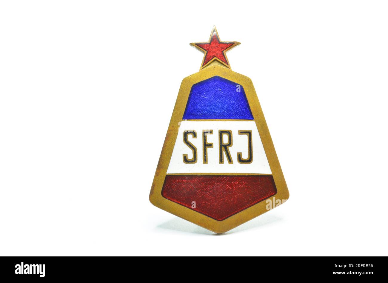 Badge from Socialist era, that shows Flag of Former Yugoslavia with red ...