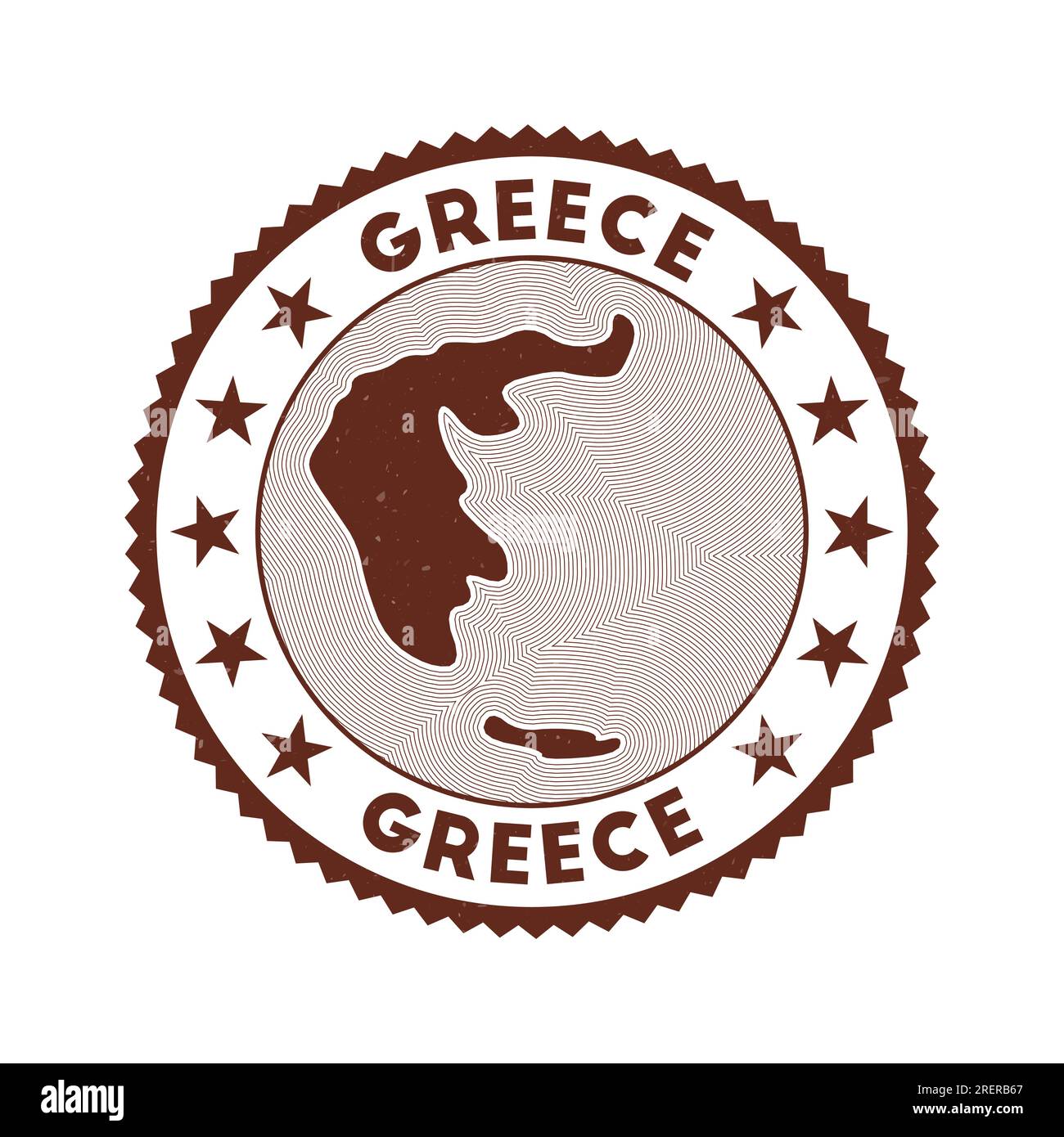 Greece emblem. Country round stamp with shape of Greece, isolines and ...