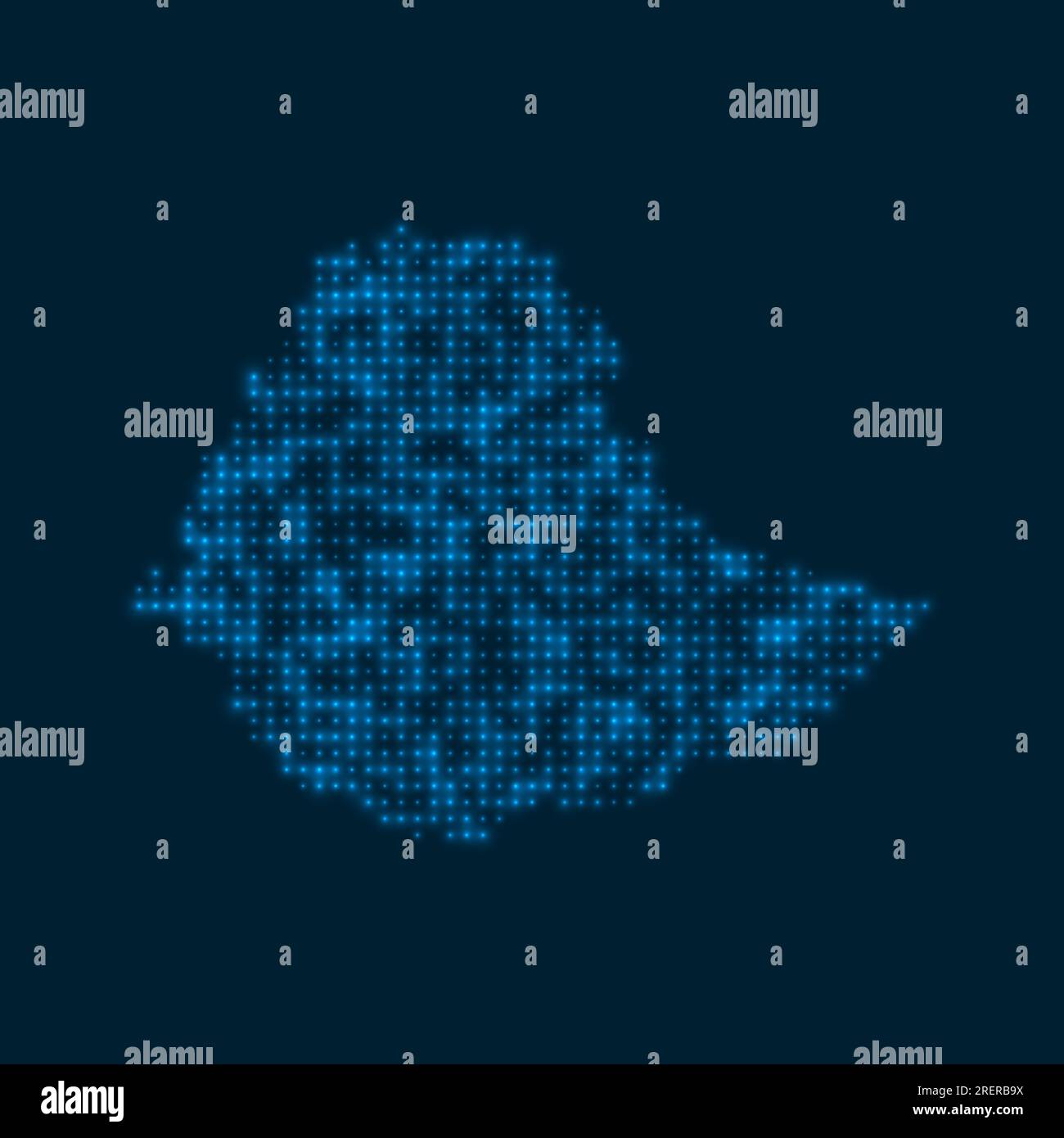 Ethiopia dotted glowing map. Shape of the country with blue bright ...