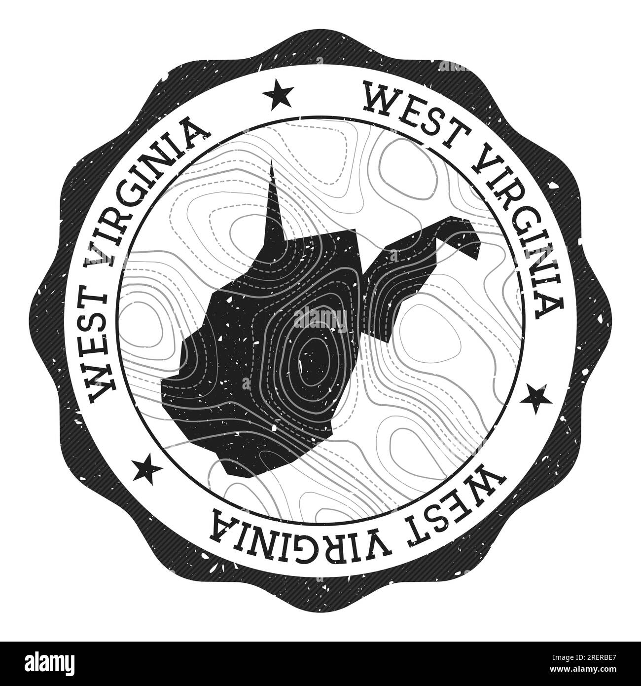 West Virginia outdoor stamp. Round sticker with map of US state with ...