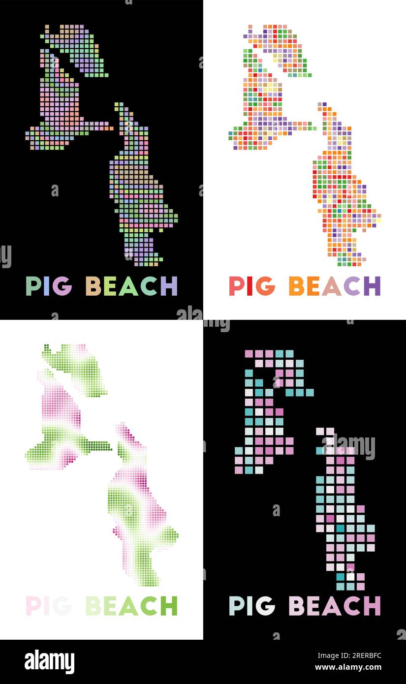 Pig Beach map. Collection of map of Pig Beach in dotted style. Borders ...