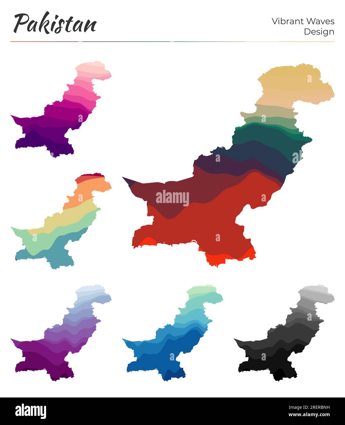 Set of vector maps of Pakistan. Vibrant waves design. Bright map of ...