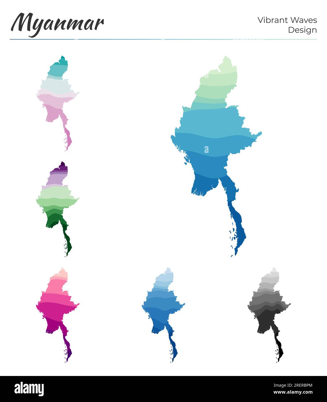 Set of vector maps of Myanmar. Vibrant waves design. Bright map of ...