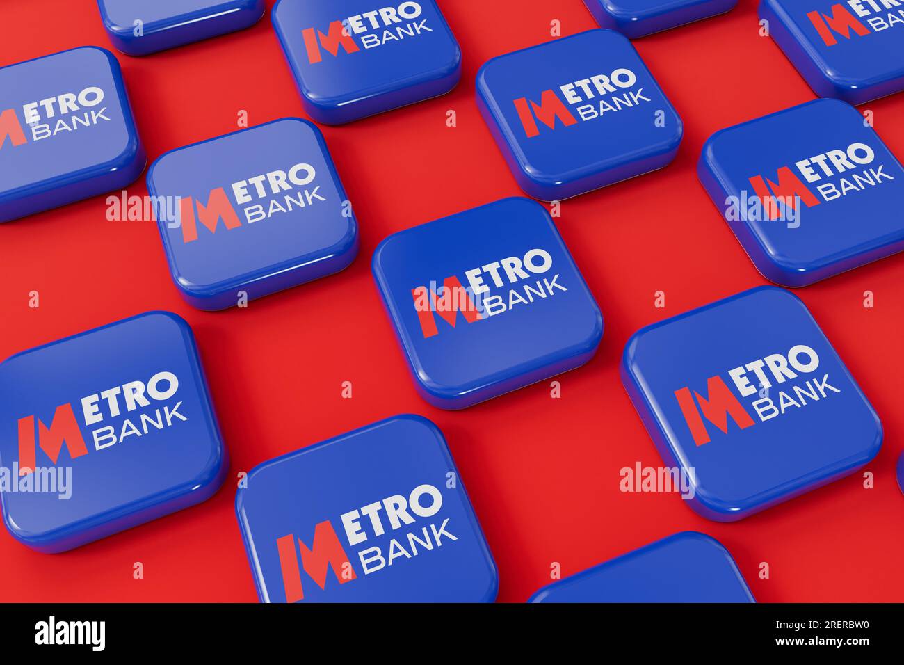 LONDON, UK - July 2023: Metro bank company logo. 3D Rendering Stock ...
