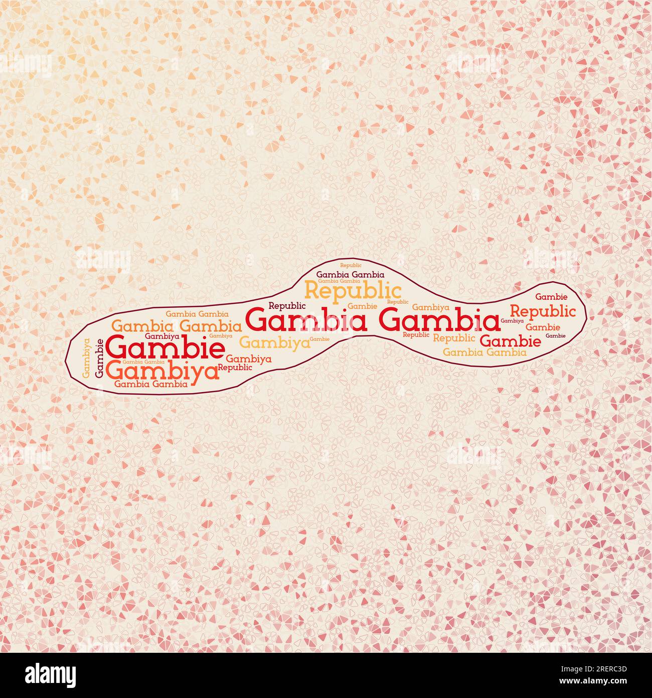 Gambia shape with country names word cloud in multiple languages ...