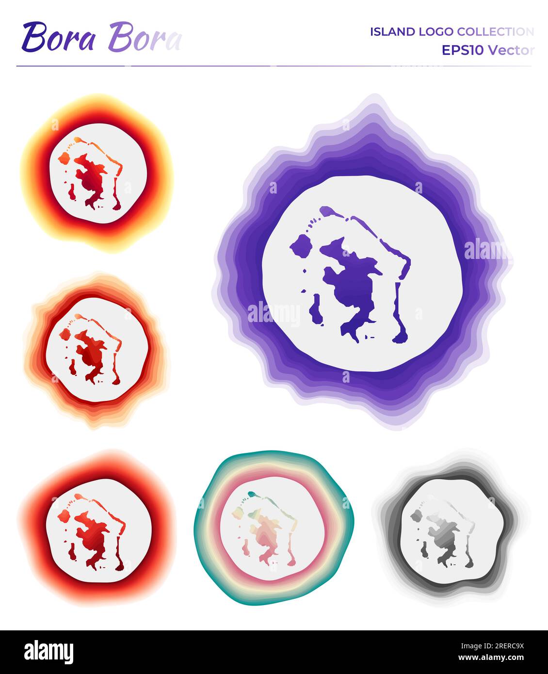 Bora Bora logo collection. Colorful badge of the island. Layers around ...