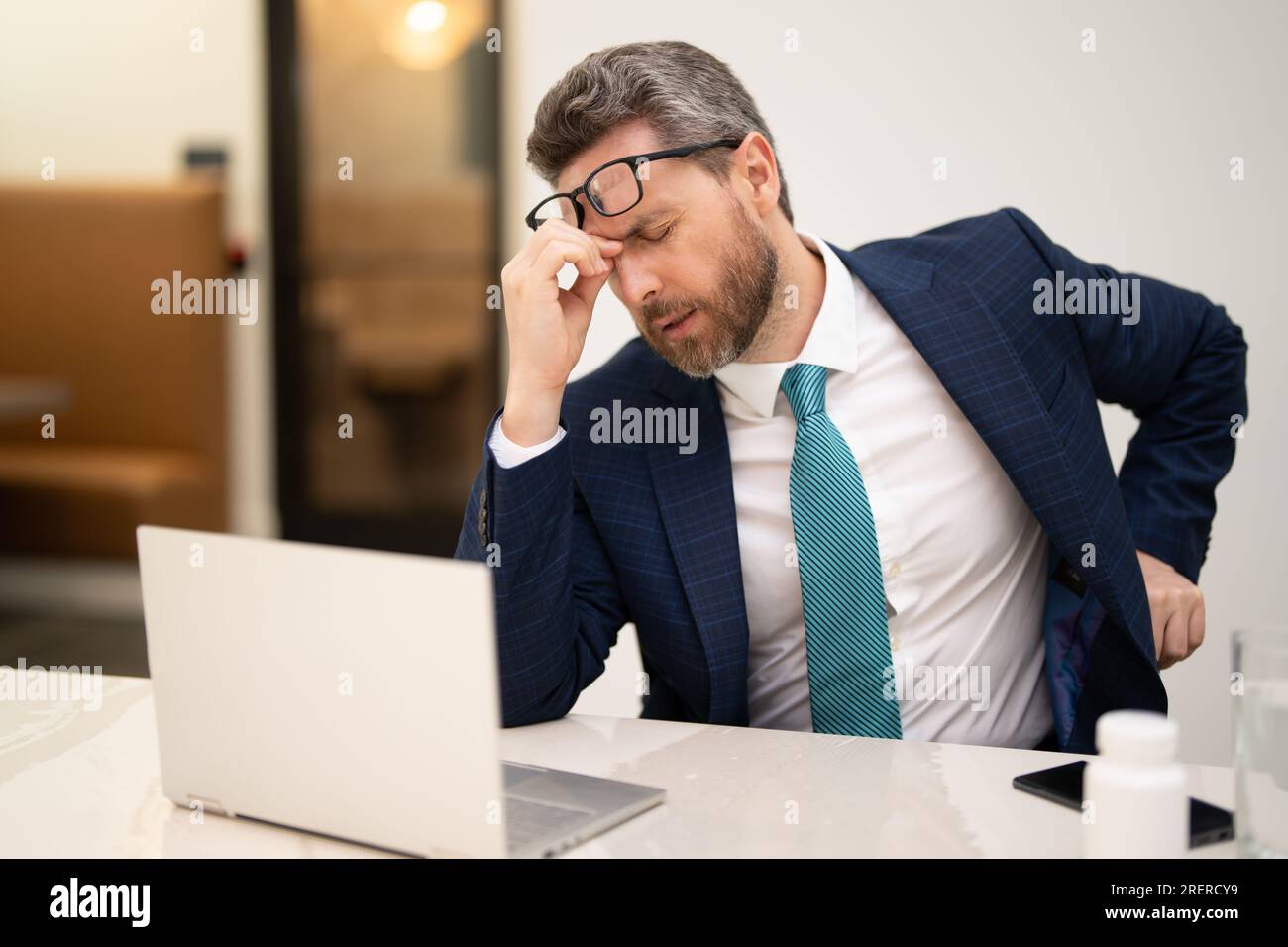 Head pain medicines pills concept. Cephalalgia and migraine. Man with ...