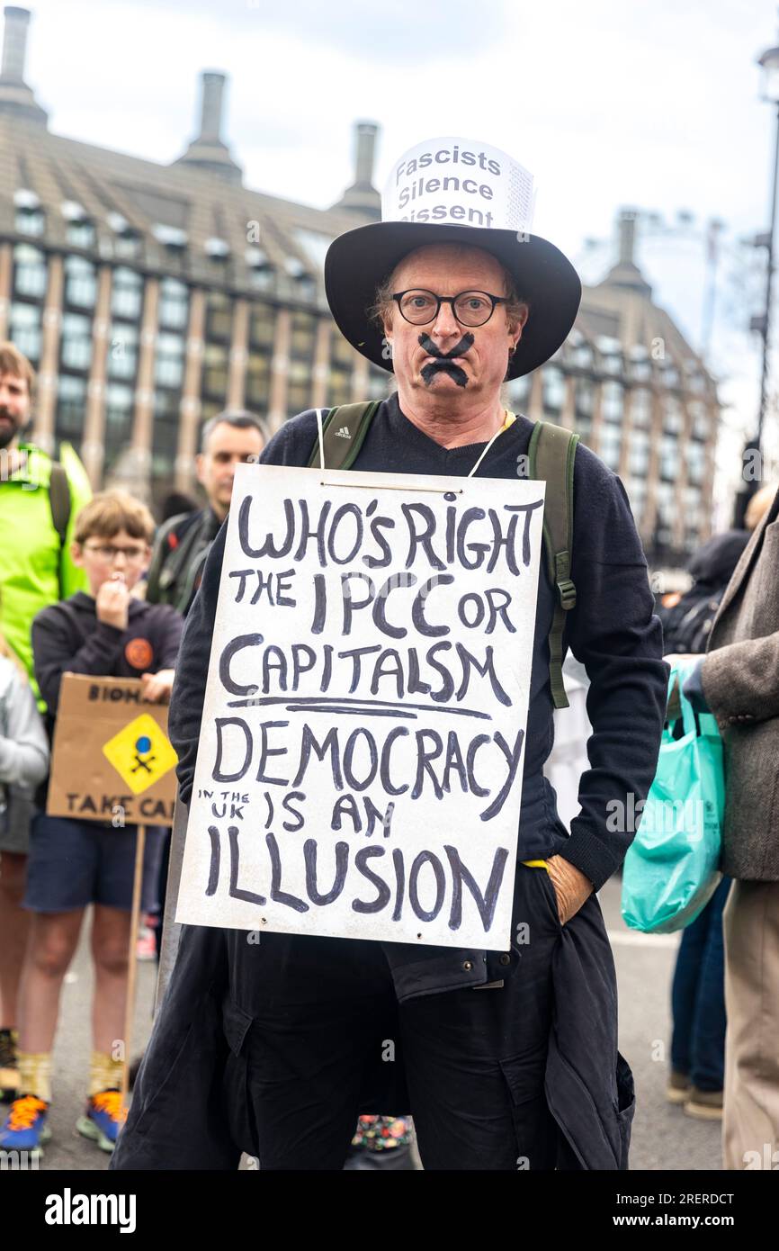 London, UK -22.04.2023, The Big One Demonstration. The man in the hat ...