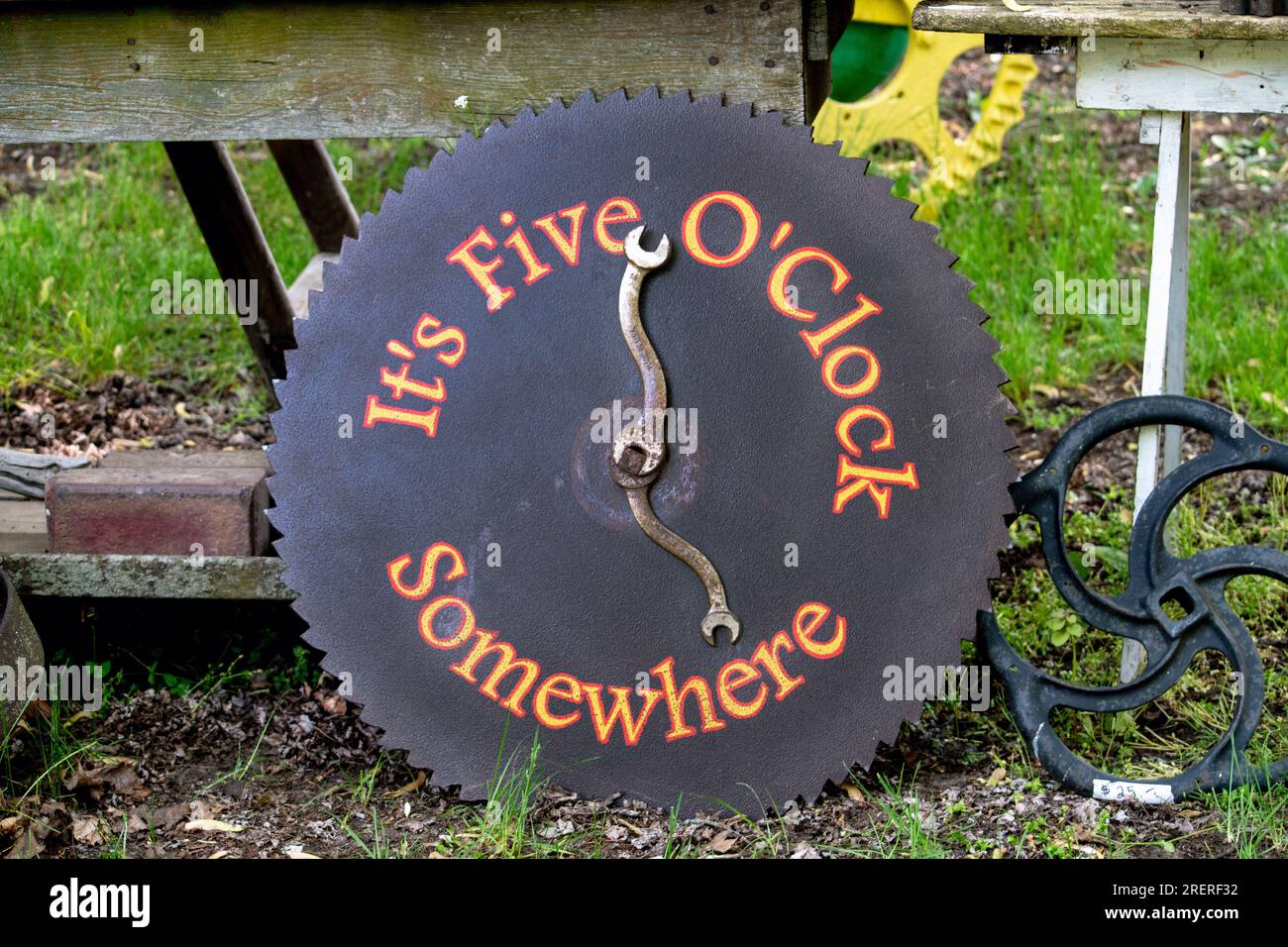 rustic sign made with a saw blade and tools Stock Photo - Alamy