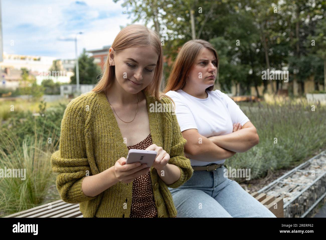 Quarrel two friends. Two young women argue. Family problem. Angry ...