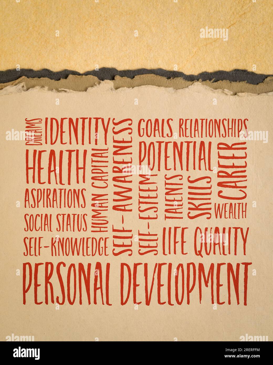 personal development word cloud on an art paper, inspirational self ...