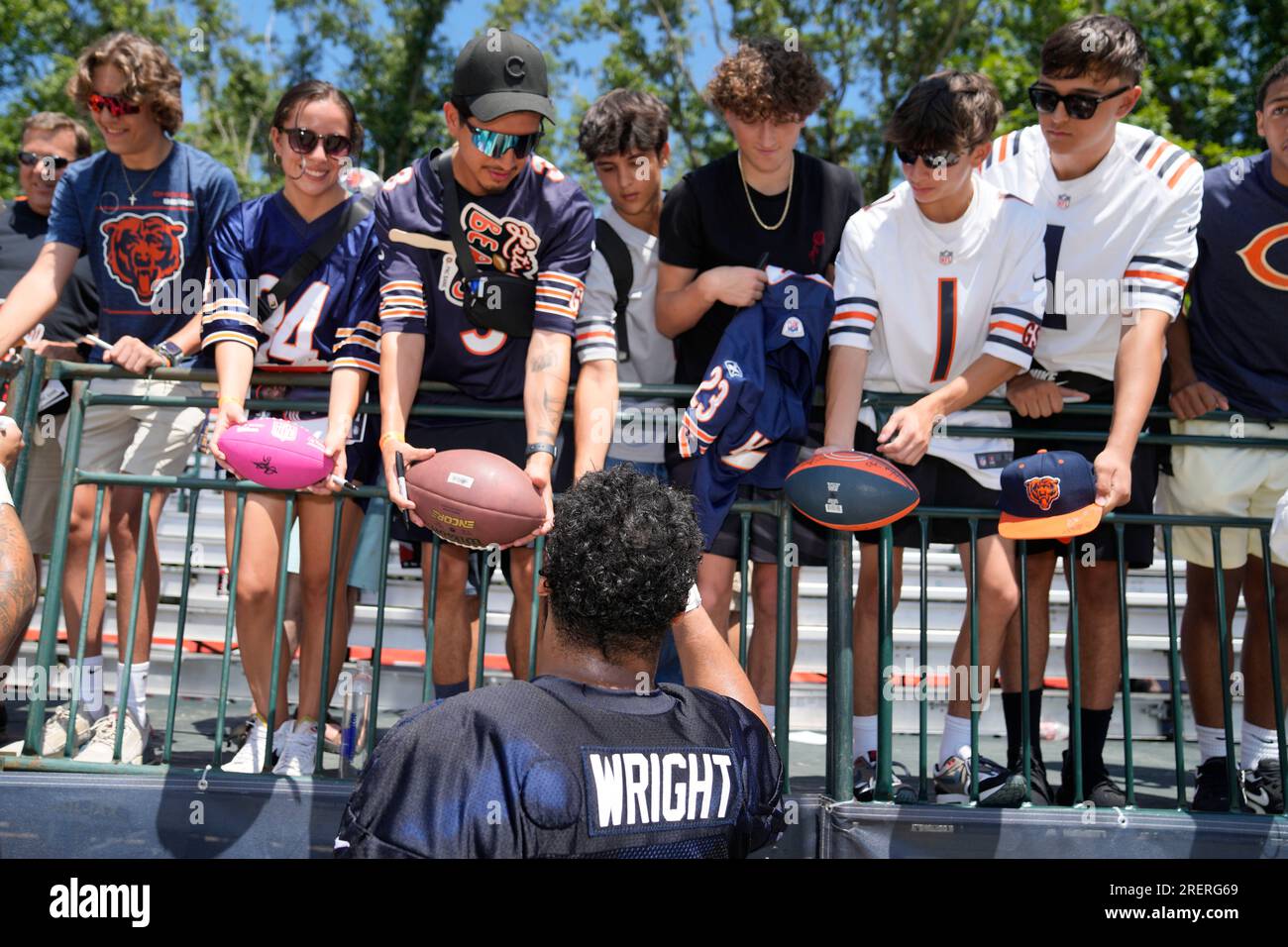 Chicago Bears' Darnell Wright signs autographs at the NFL football team ...