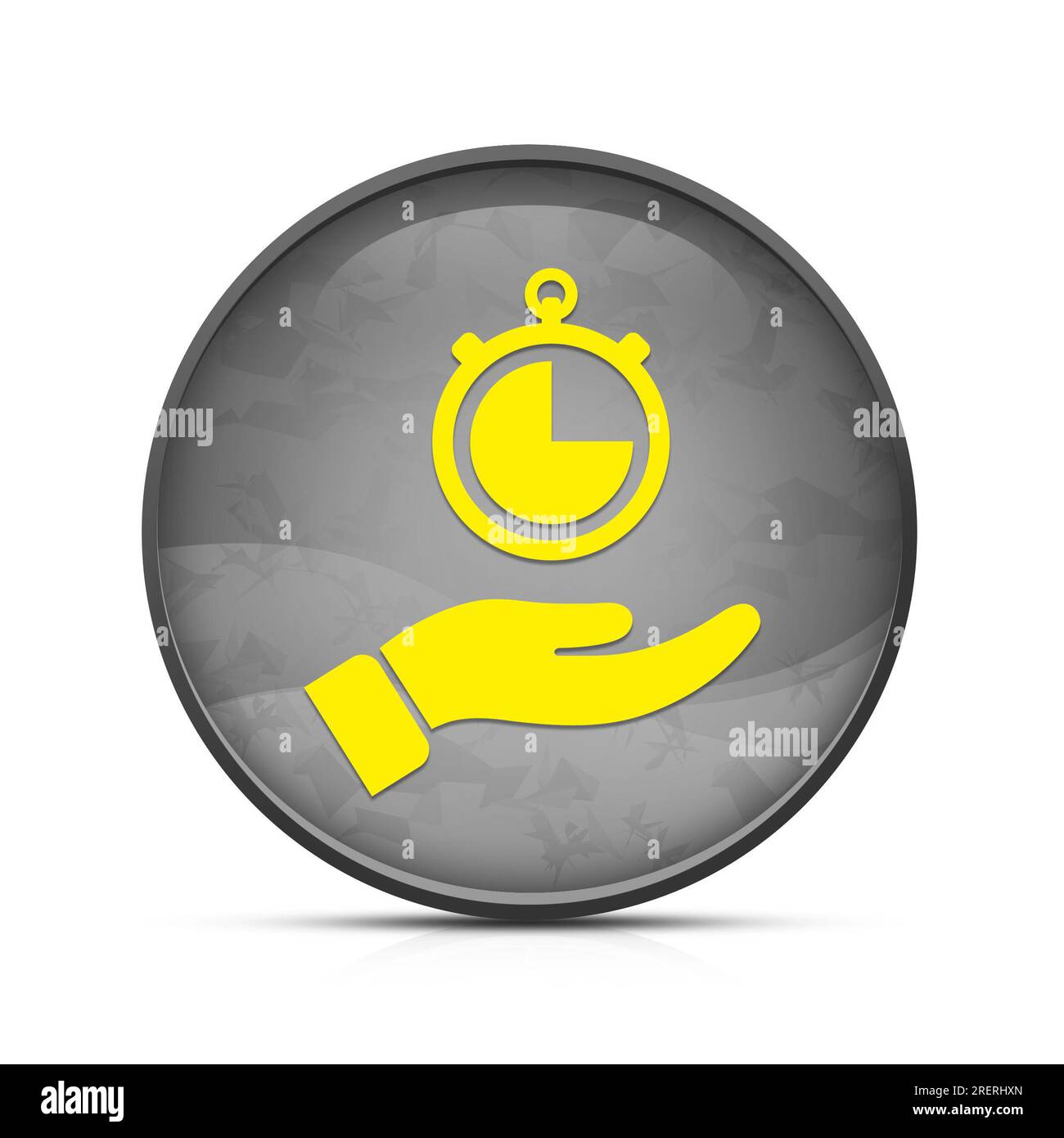 Hand stopwatch icon on classy splash black round button Stock Photo - Alamy