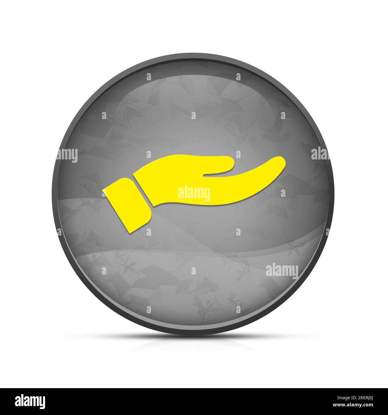 Hand icon on classy splash black round button Stock Photo - Alamy