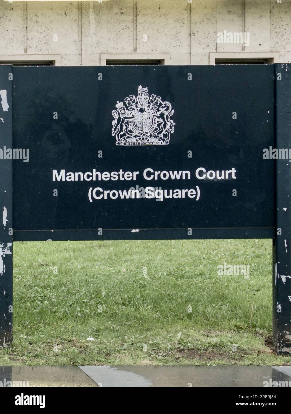 Sign outside Manchester Crown Court, Crown Square, Manchester M3 3FL ...