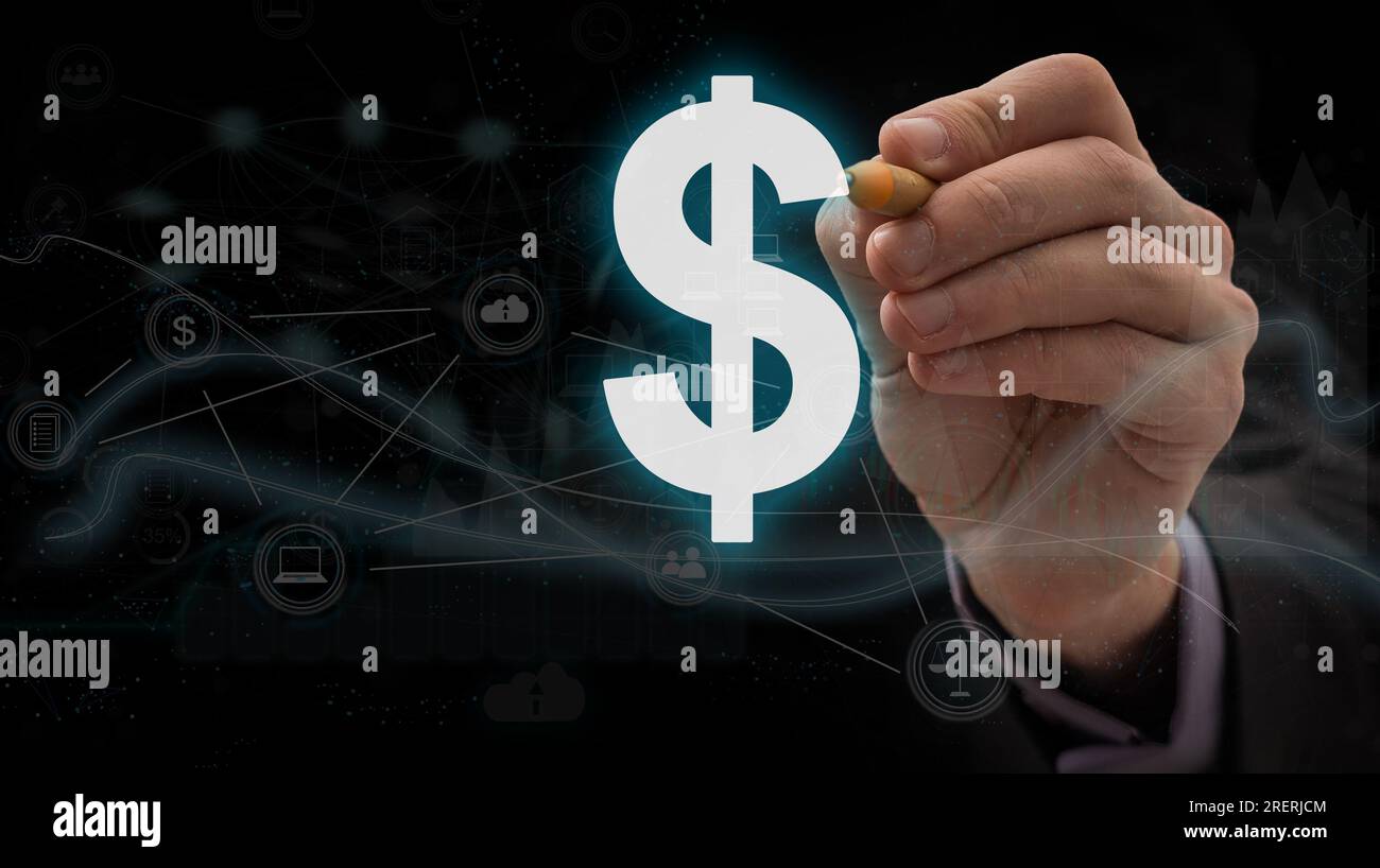 Businessman pressing business type of modern buttons with virtual ...