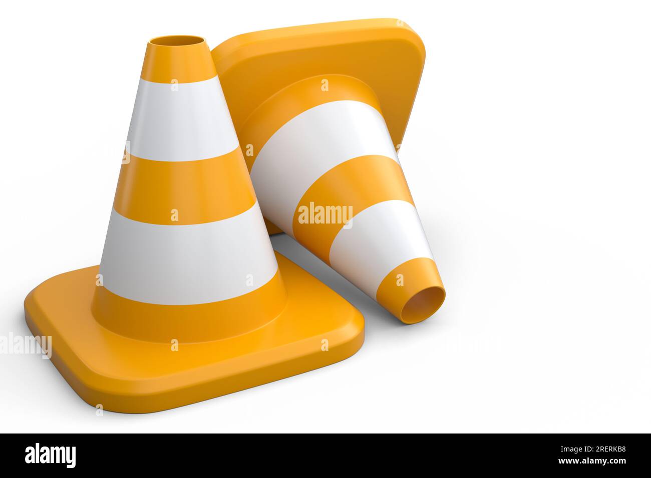 Set of traffic cones for under construction road work on white ...