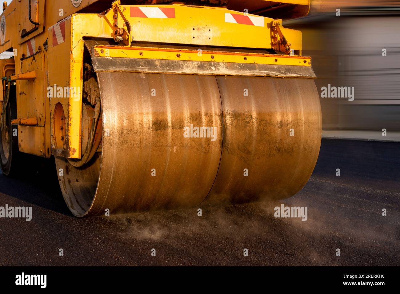 Asphalt road roller with heavy vibration roller compactor at road ...