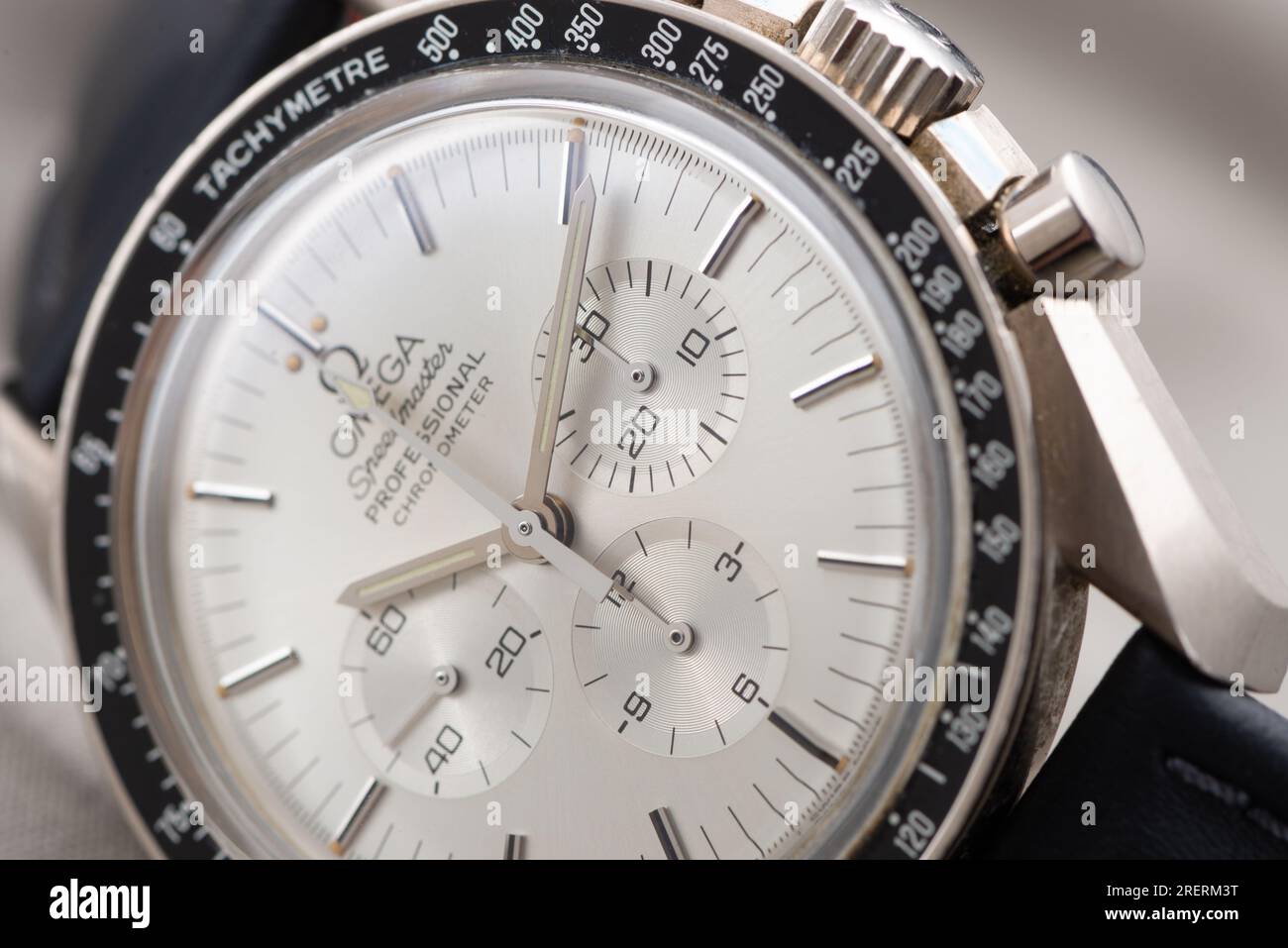 Rare Omega Speedmaster Apollo 11 3692.30 on a leather strap Stock Photo ...