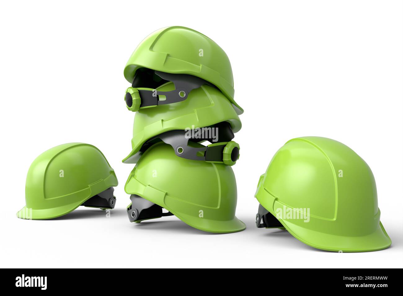 Stack of safety helmets or hard caps on white background. 3d render and ...