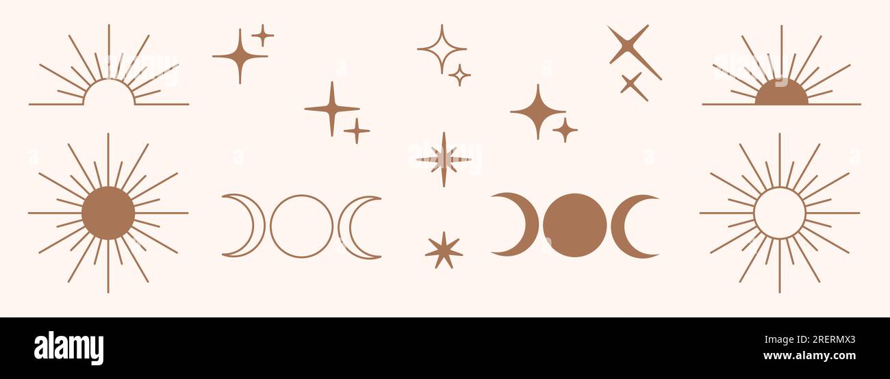 Modern minimalist aesthetic line element set in trendy boho style ...