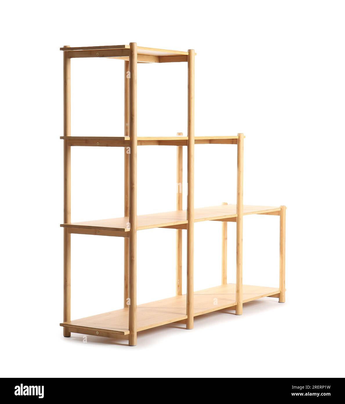 Stylish wooden shelving unit on white background Stock Photo - Alamy