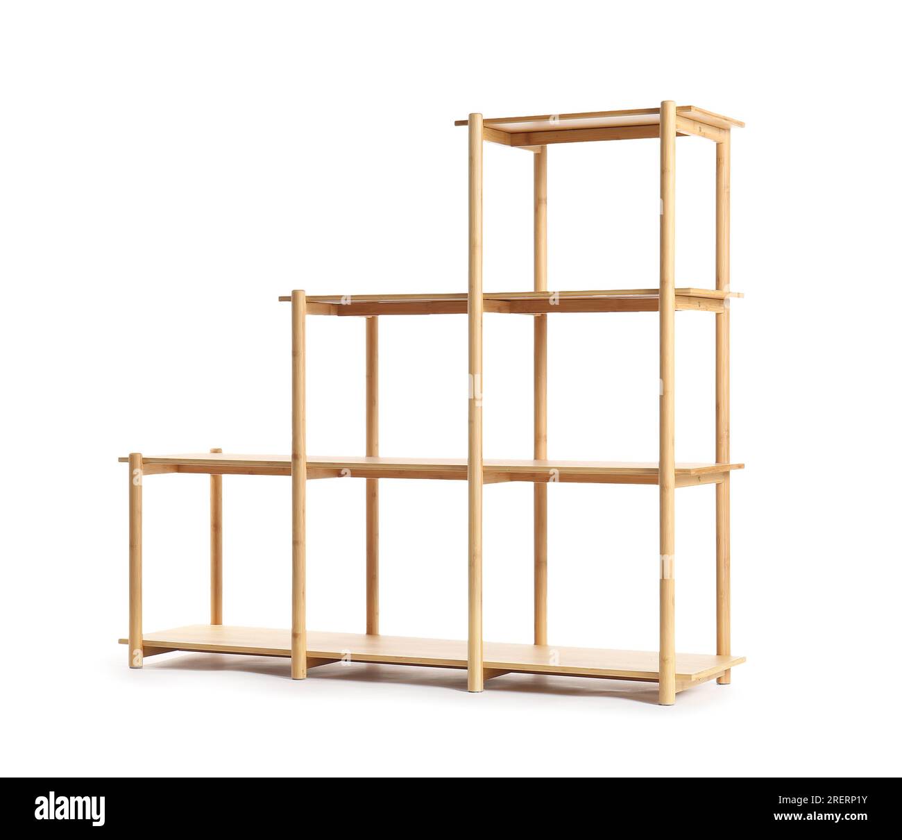 Stylish wooden shelving unit on white background Stock Photo - Alamy