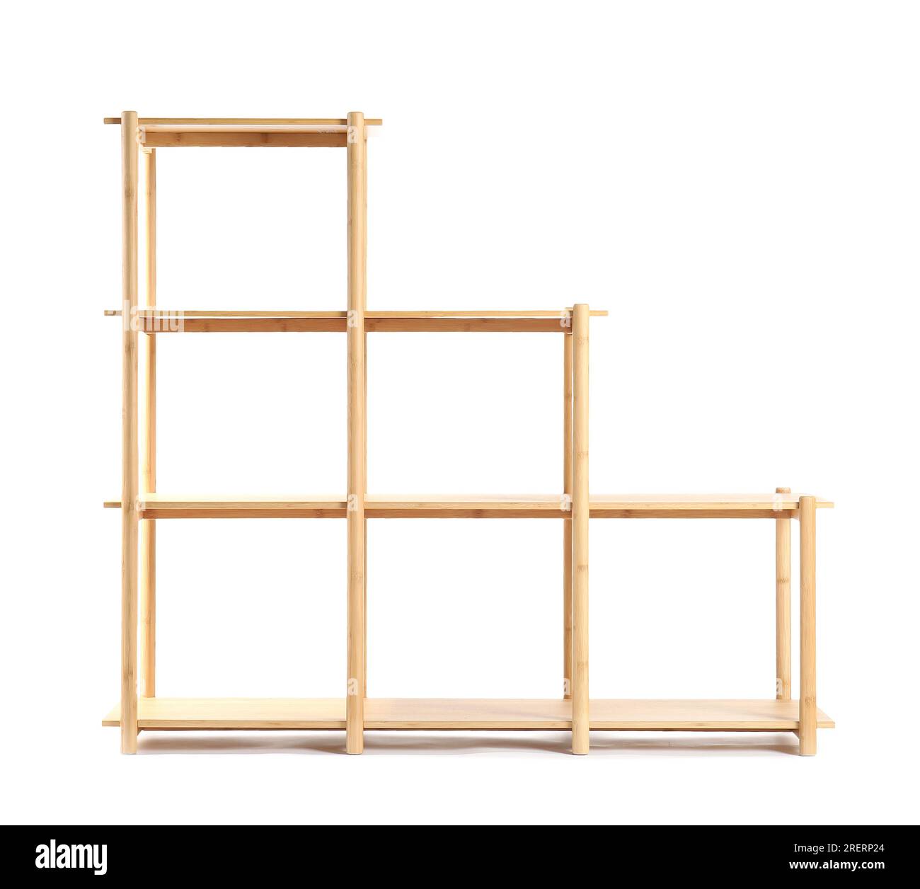 Stylish wooden shelving unit on white background Stock Photo - Alamy