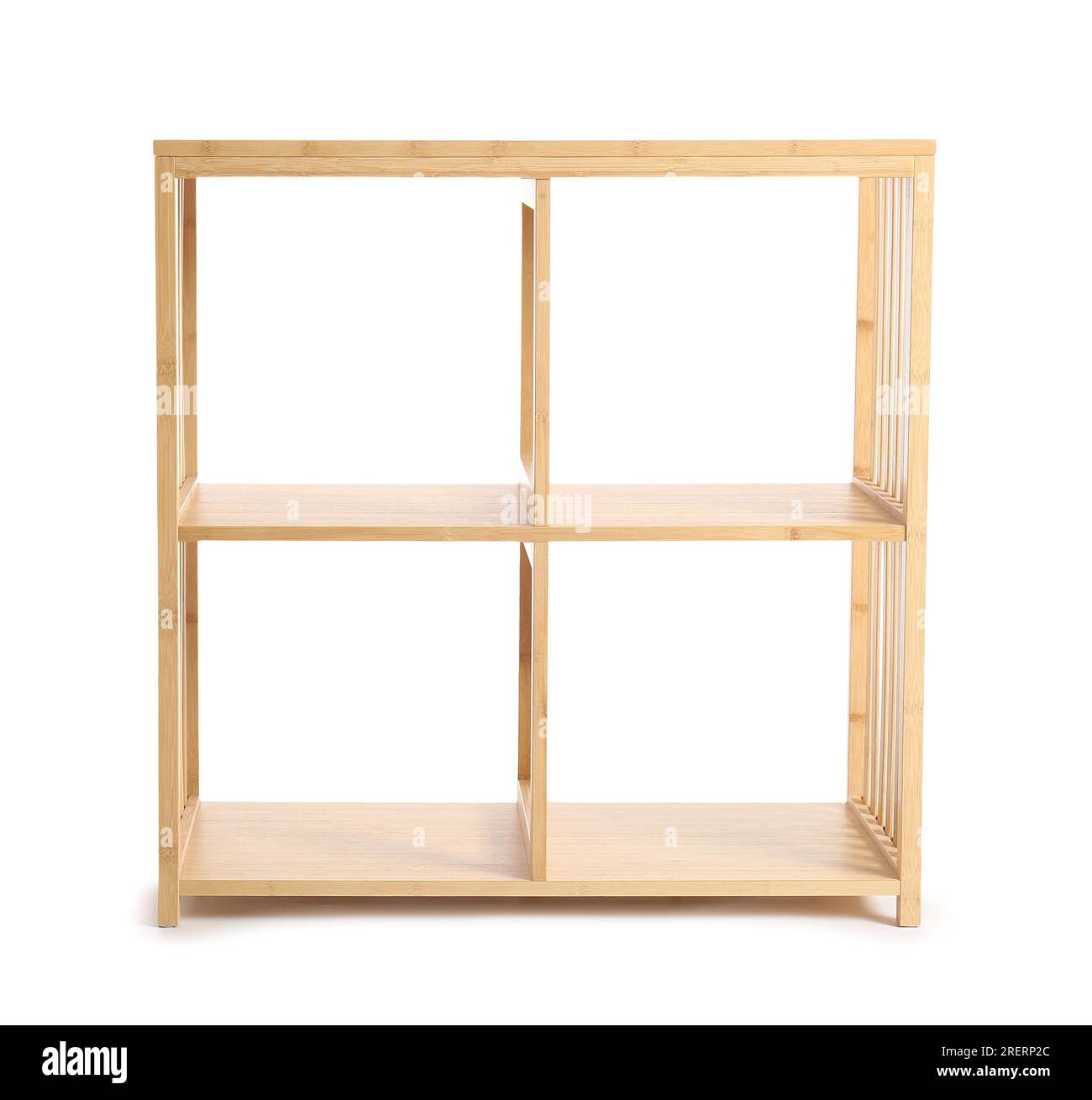 Stylish wooden shelving unit on white background Stock Photo - Alamy