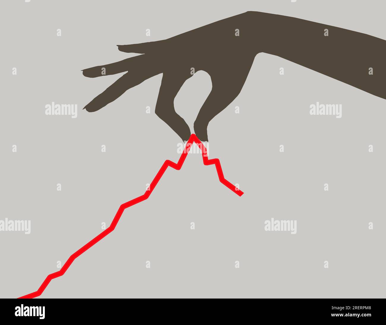 Fingers hand and arm pull up on a stock market loss and gains graph ...