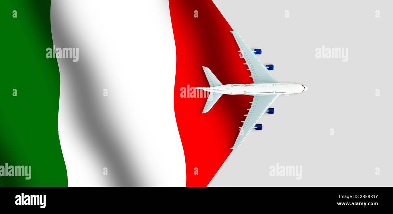 The flag of Italy and the plane. Toy plane on the Italian flag. Concept ...