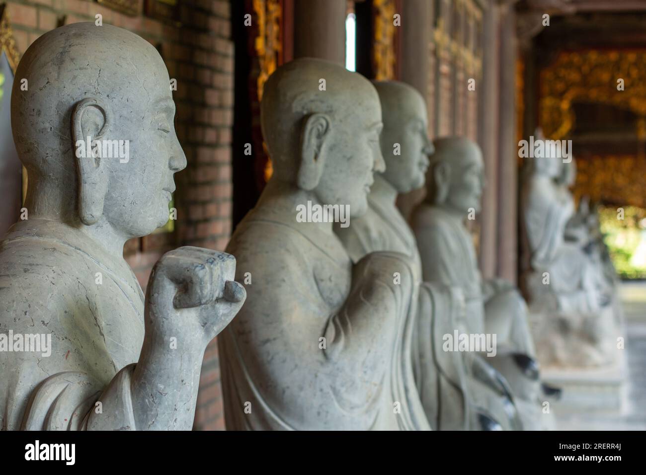 Statues of famous Buddhist monks at the Bai Dinh Pagoda complex in Ninh ...