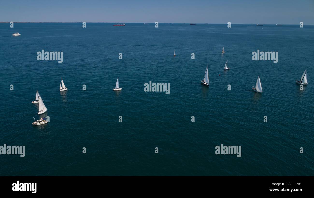 Regatta sailing yachts from above Stock Photo - Alamy