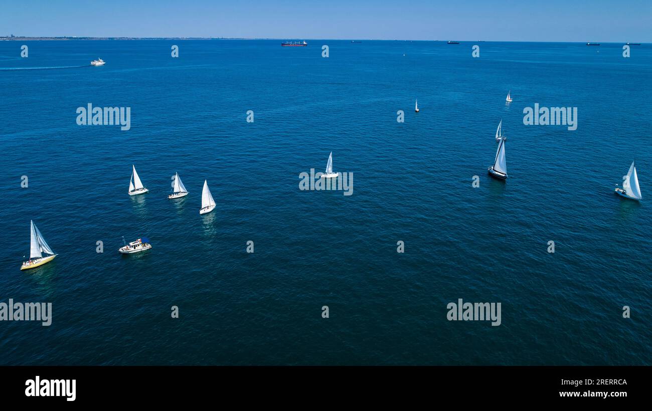 Regatta sailing yachts from above Stock Photo - Alamy