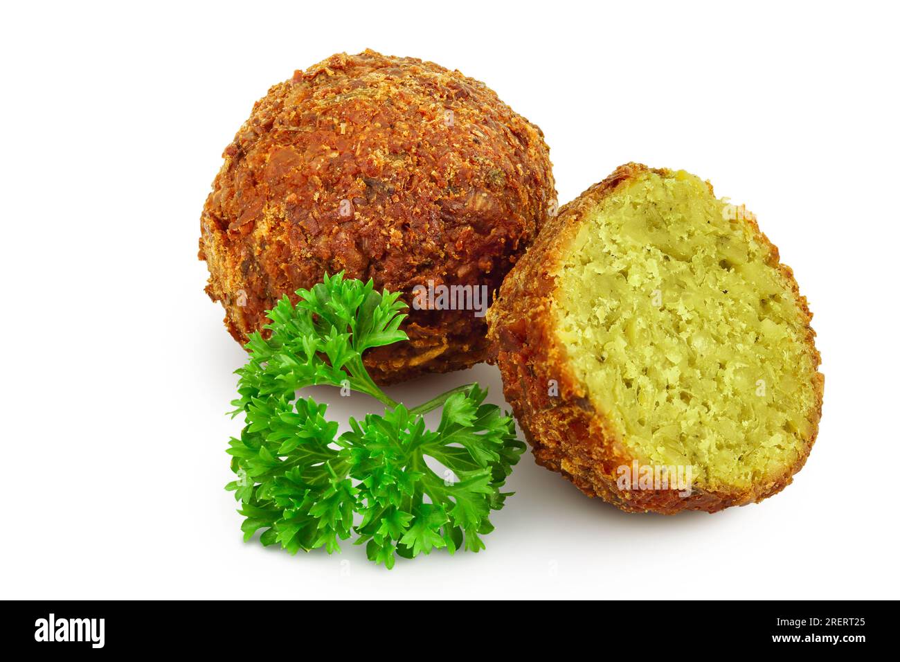 falafel ball with half isolated on a white background with full depth ...